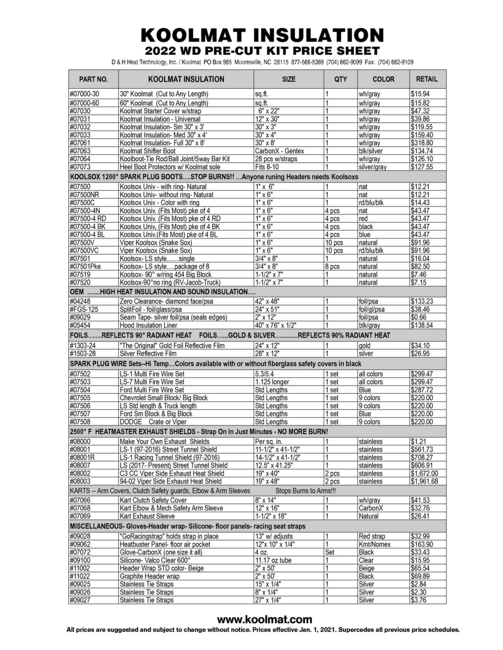 2022 Price Sheet - Koolmat